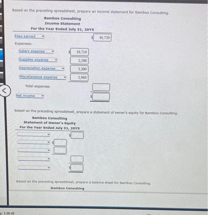 Solved Bamboo Consulting End-of-Period Spreadsheet Pinancal | Chegg.com
