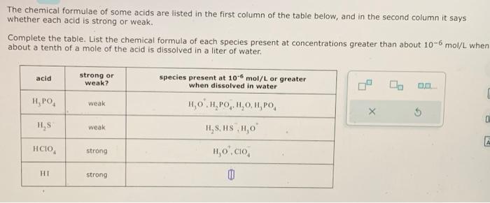 Solved The chemical formulae of some acids are listed in the | Chegg.com