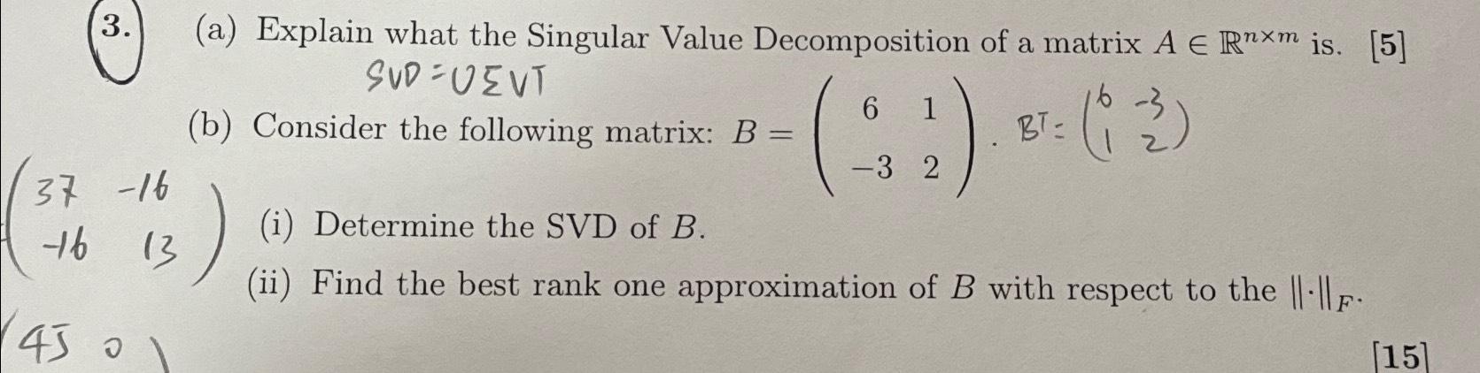 Solved (a) Explain what the Singular Value Decomposition of | Chegg.com