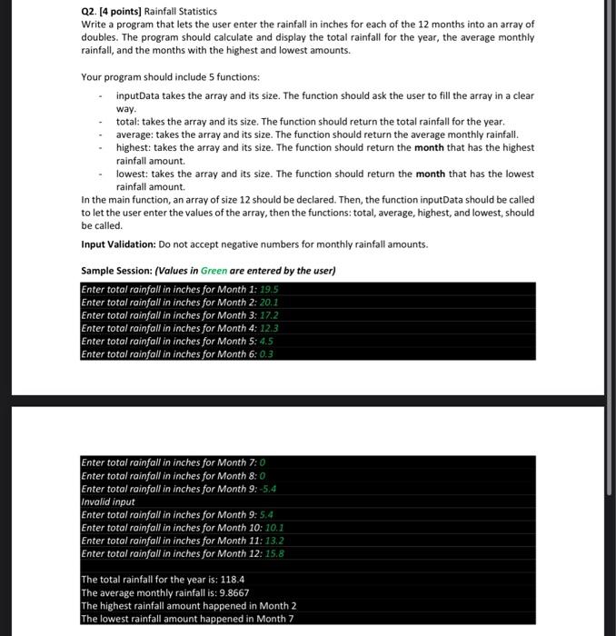 Solved Q2. [4 points] Rainfall Statistics Write a program | Chegg.com