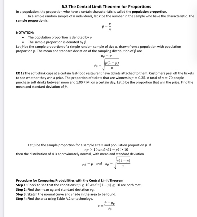 Solved 6.3 The Central Limit Theorem for Proportions In a | Chegg.com