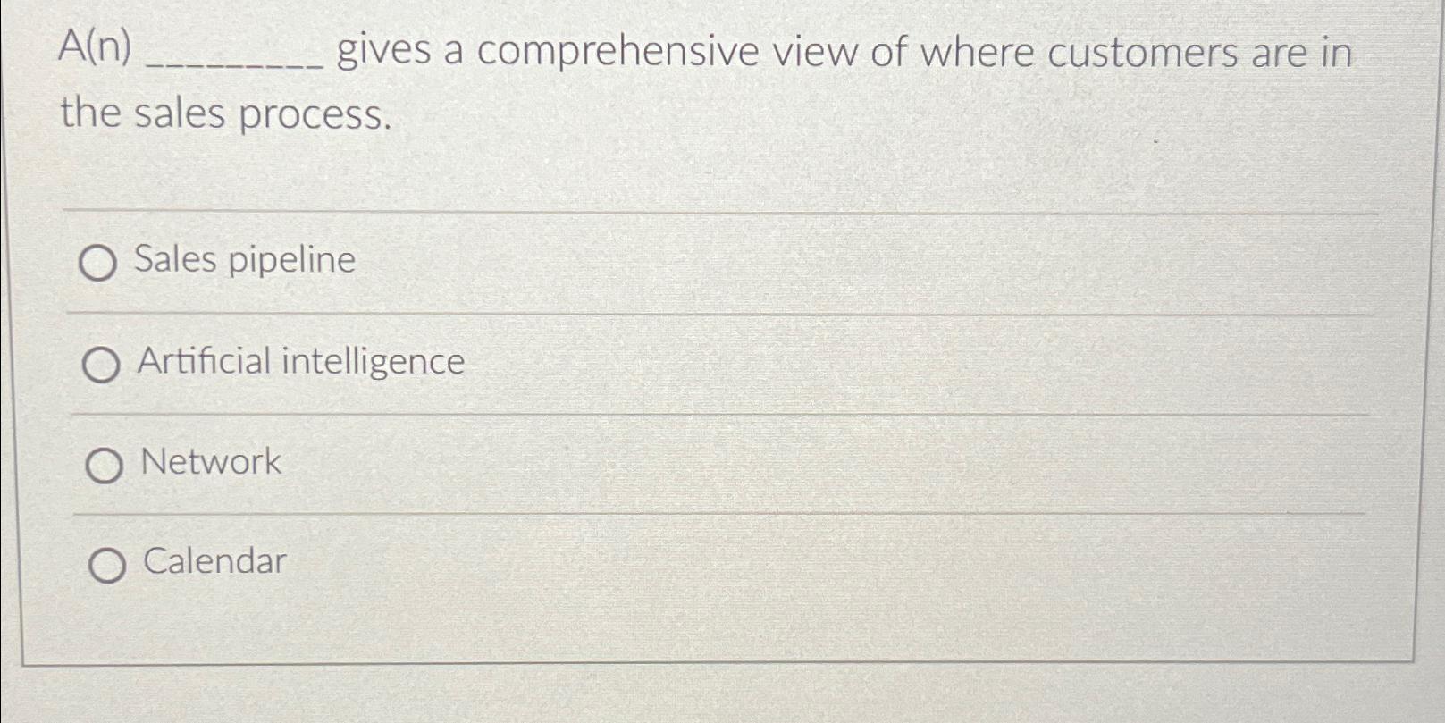 Solved A(n) ﻿gives a comprehensive view of where customers | Chegg.com