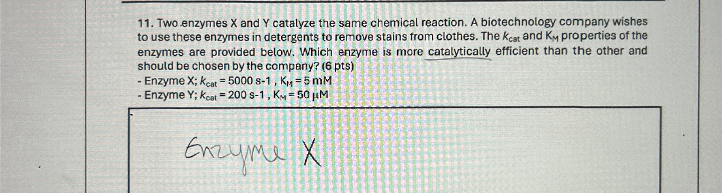 Solved Two enzymes x ﻿and Y ﻿catalyze the same chemical | Chegg.com