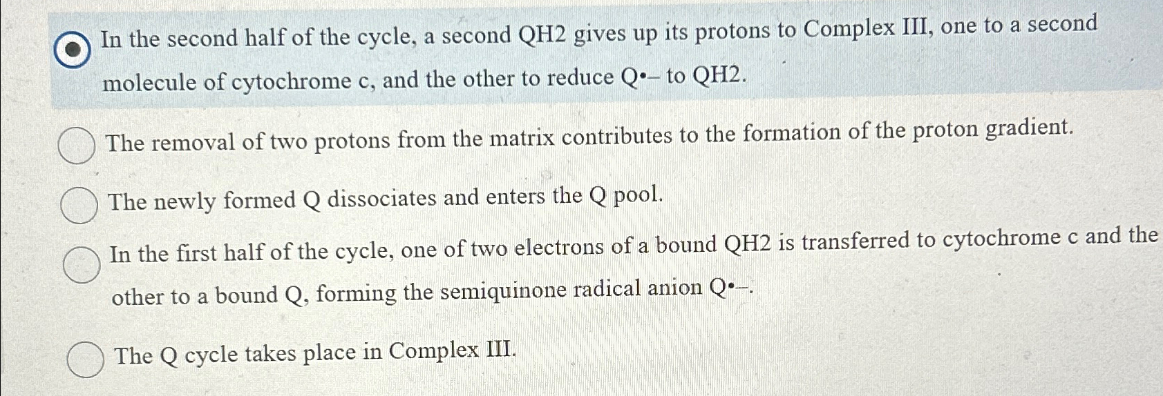 Solved In the second half of the cycle, a second QH2 ﻿gives | Chegg.com