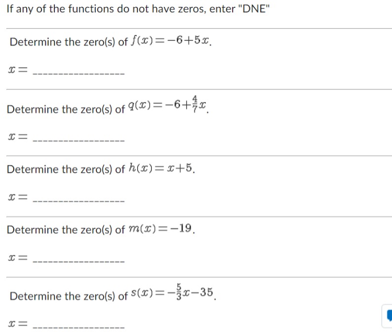 Solved If any of the functions do not have zeros, enter | Chegg.com