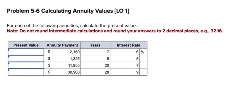 Solved Problem 5-6 ﻿Calculating Annuity Values [LO 1]For | Chegg.com