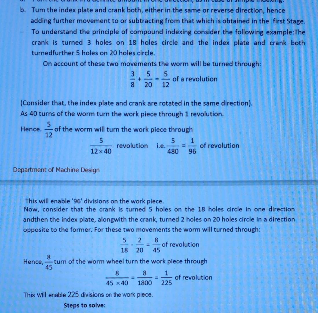 Setup Options of Dividing Head In the table 1 the | Chegg.com