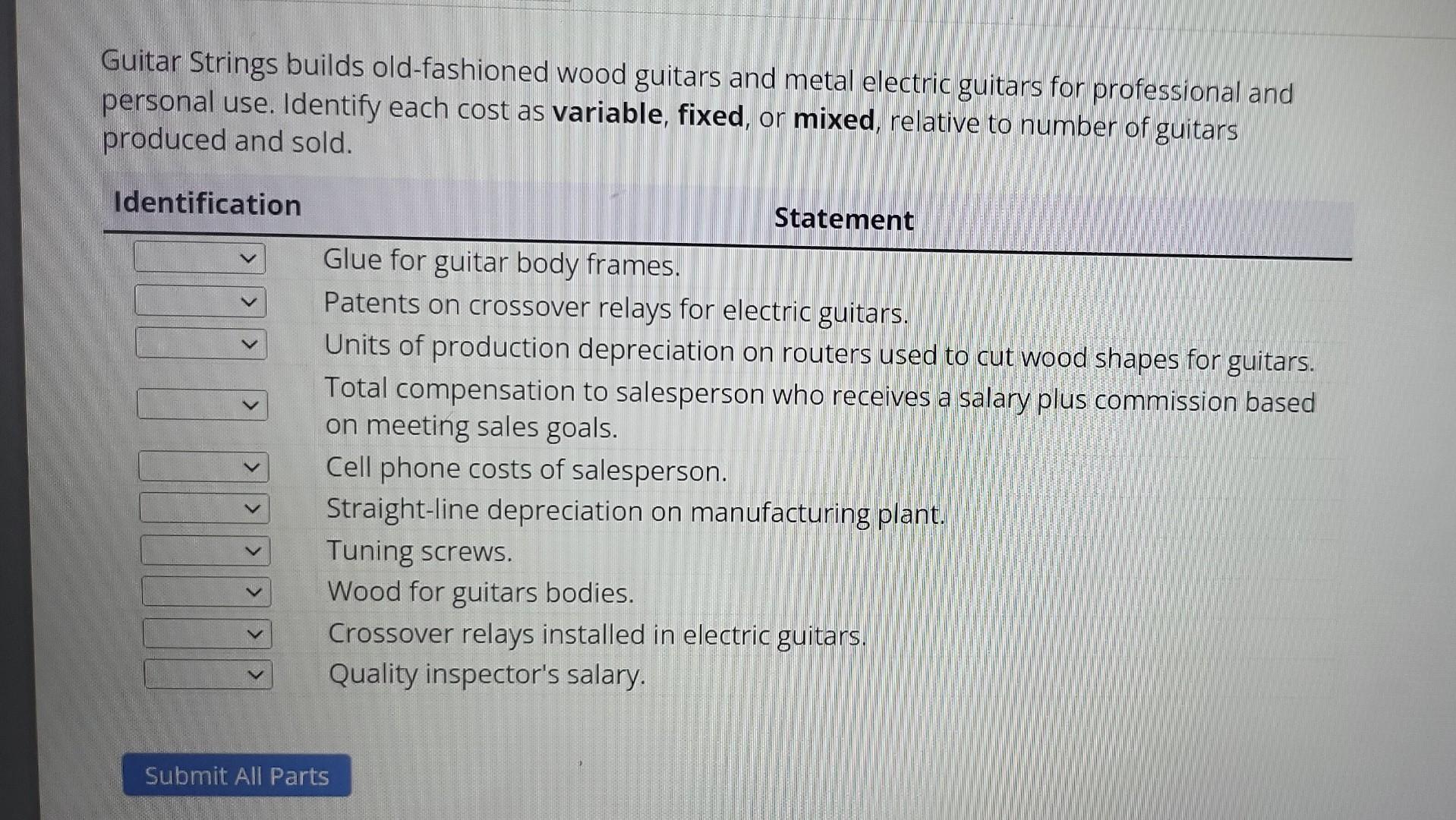 Solved Guitar Strings builds old-fashioned wood guitars and | Chegg.com