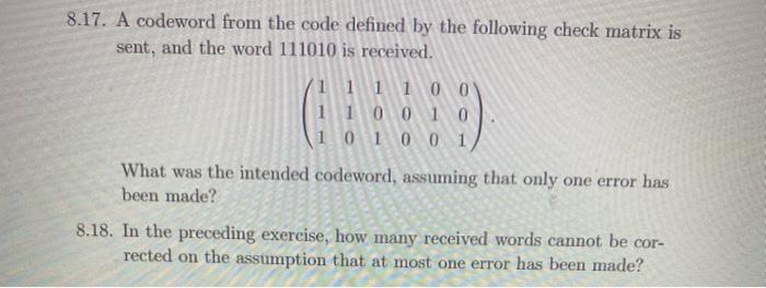 8.17. A codeword from the code defined by the | Chegg.com