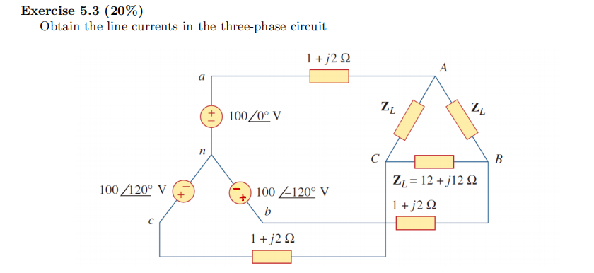 Solved Exercise 5.3 (20\%)Obtain the line currents in the | Chegg.com