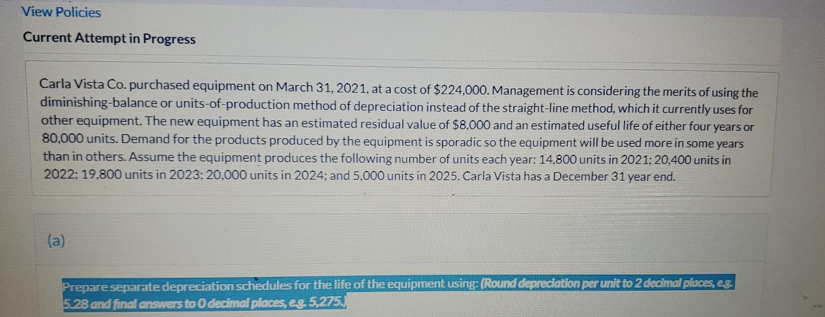 Solved View Policies Current Attempt in Progress Carla Vista | Chegg.com
