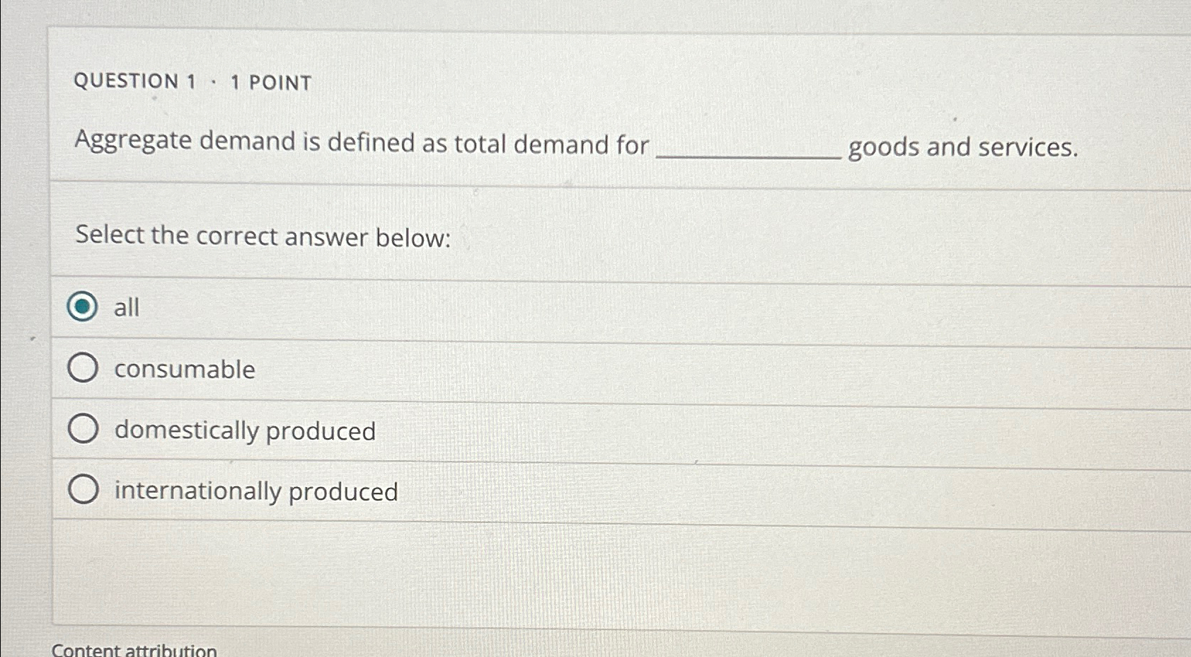 Solved QUESTION 1 - 1 ﻿POINTAggregate demand is defined as | Chegg.com