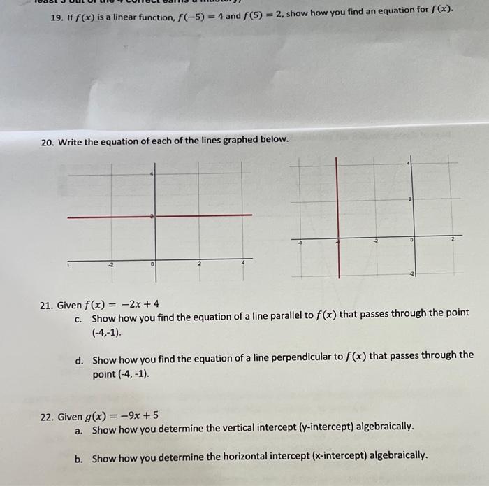 Solved 19 If F X Is A Linear Function F −5 4 And F 5 2