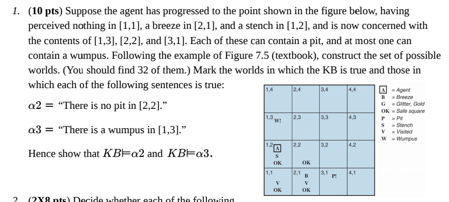 Solved 1. (10 pts) Suppose the agent has progressed to the | Chegg.com