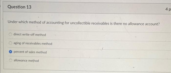Solved Under which method of accounting for uncollectible | Chegg.com