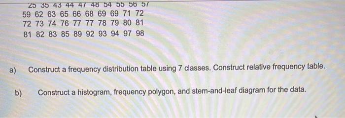 Solved a) Construct a frequency distribution table using 7 | Chegg.com Solved a) Construct a frequency distribution table using 7 | Chegg.com