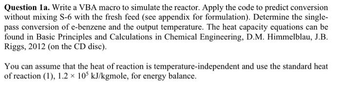 Solved Question 1a. Write a VBA macro to simulate the | Chegg.com