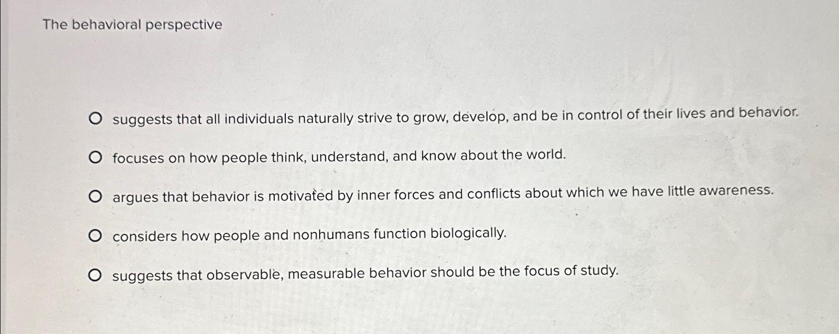 Solved The behavioral perspectivesuggests that all | Chegg.com