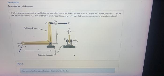 Solved The bell-crank mechanism is in equilibrium for an | Chegg.com