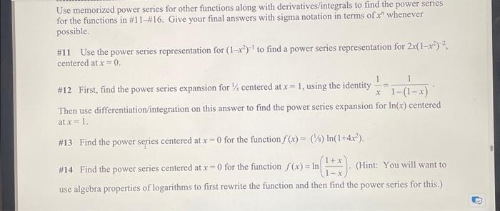 Solved #12, Give final answers with sigma notation in terms | Chegg.com
