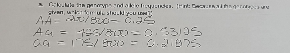 Solved a. ﻿Calculate the genotype and allele frequencies. | Chegg.com