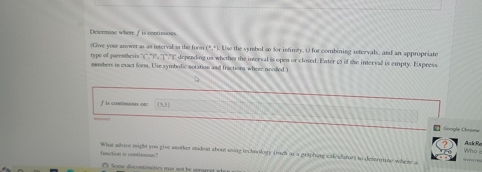 C C Determine where fis continuous. (Give your answer | Chegg.com
