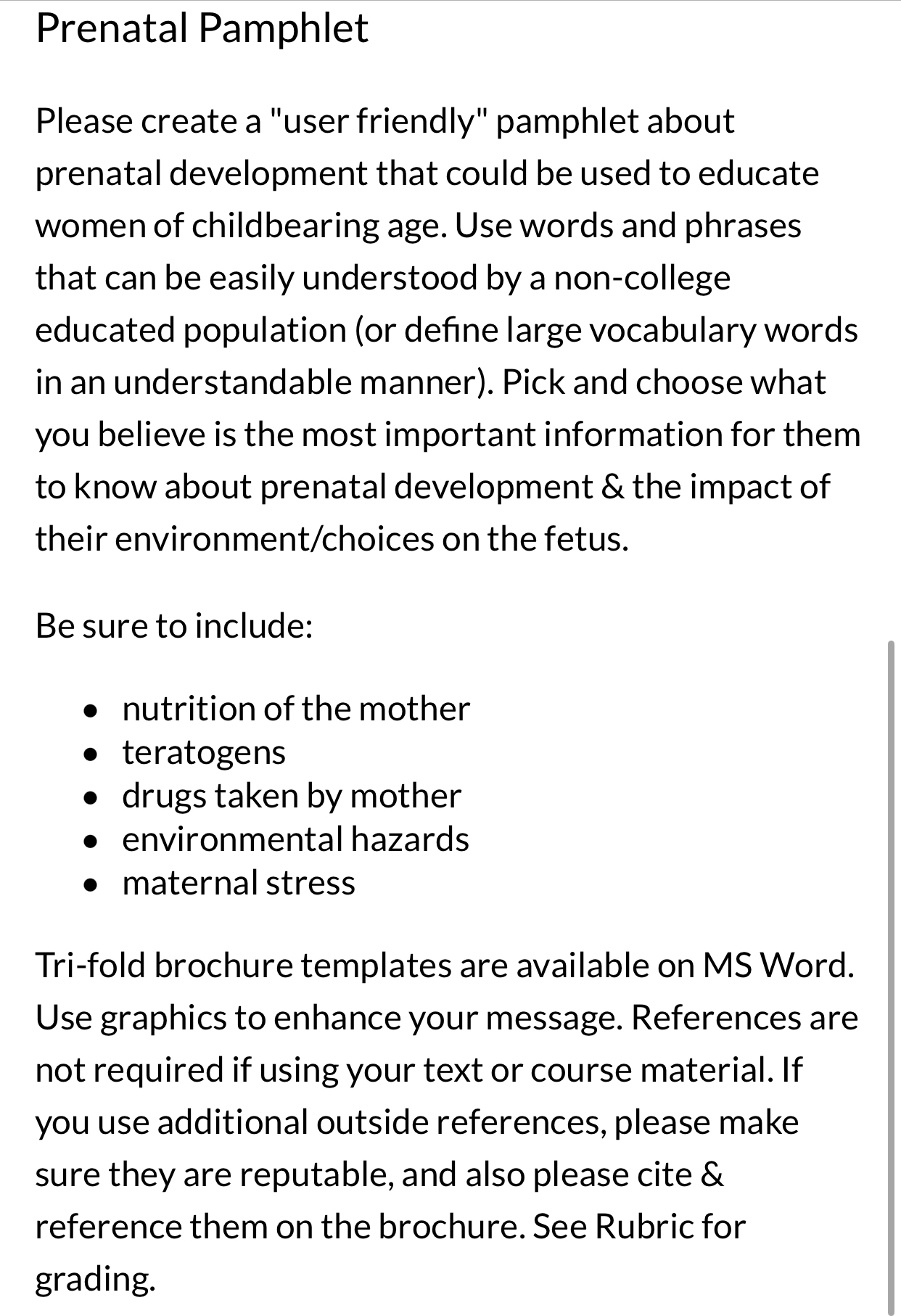 Solved Prenatal PamphletPlease create a "user friendly" | Chegg.com