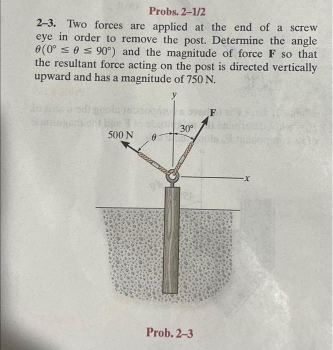 Probs. 2-1/2 2-3. Two forces are applied at the end | Chegg.com