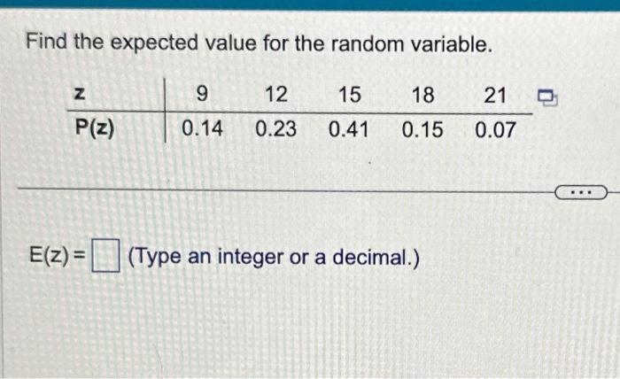 Solved Find the expected value for the random variable. | Chegg.com