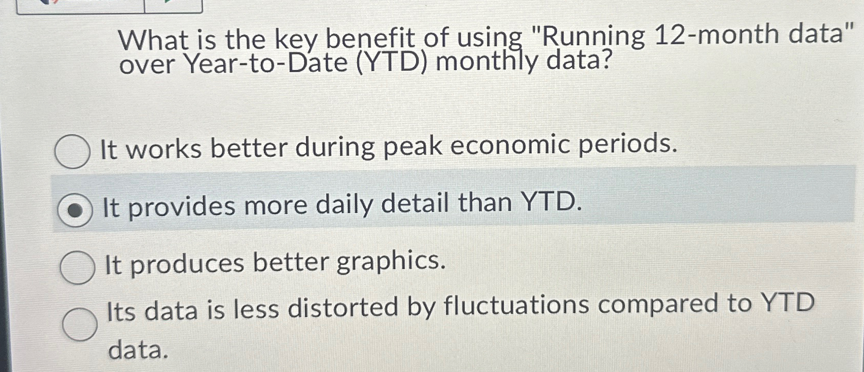 Solved What is the key benefit of using "Running 12-month | Chegg.com
