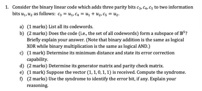 Solved 2. Consider the (5,1) repetition code. a) (1 mark) Is | Chegg.com