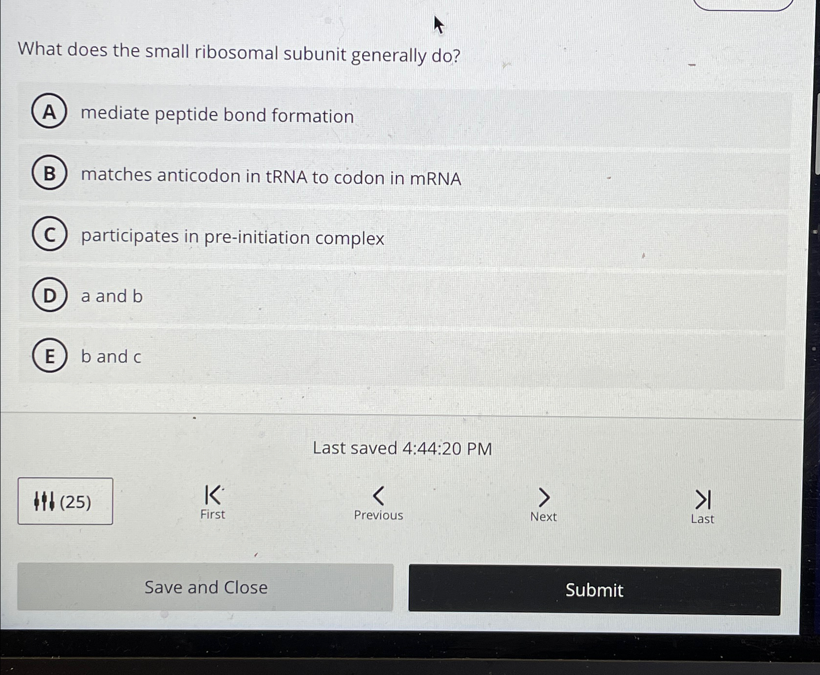 Solved What does the small ribosomal subunit generally | Chegg.com