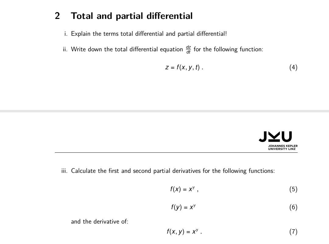 Solved 2 Total and partial differential i. Explain the terms | Chegg.com