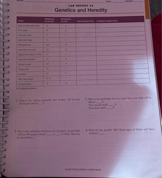 Solved LAB REPORT 54 Genetics and Heredity PTC, | Chegg.com