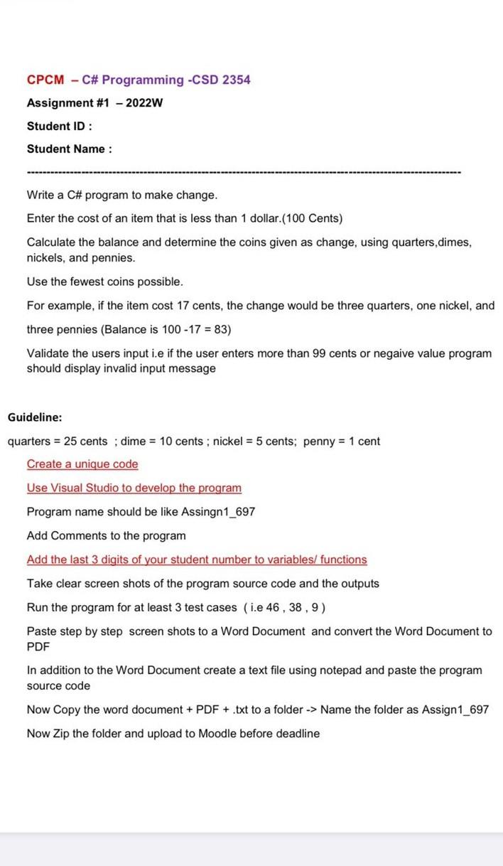 Solved Cpcm C Programming Csd 2354 Assignment 1 2022w