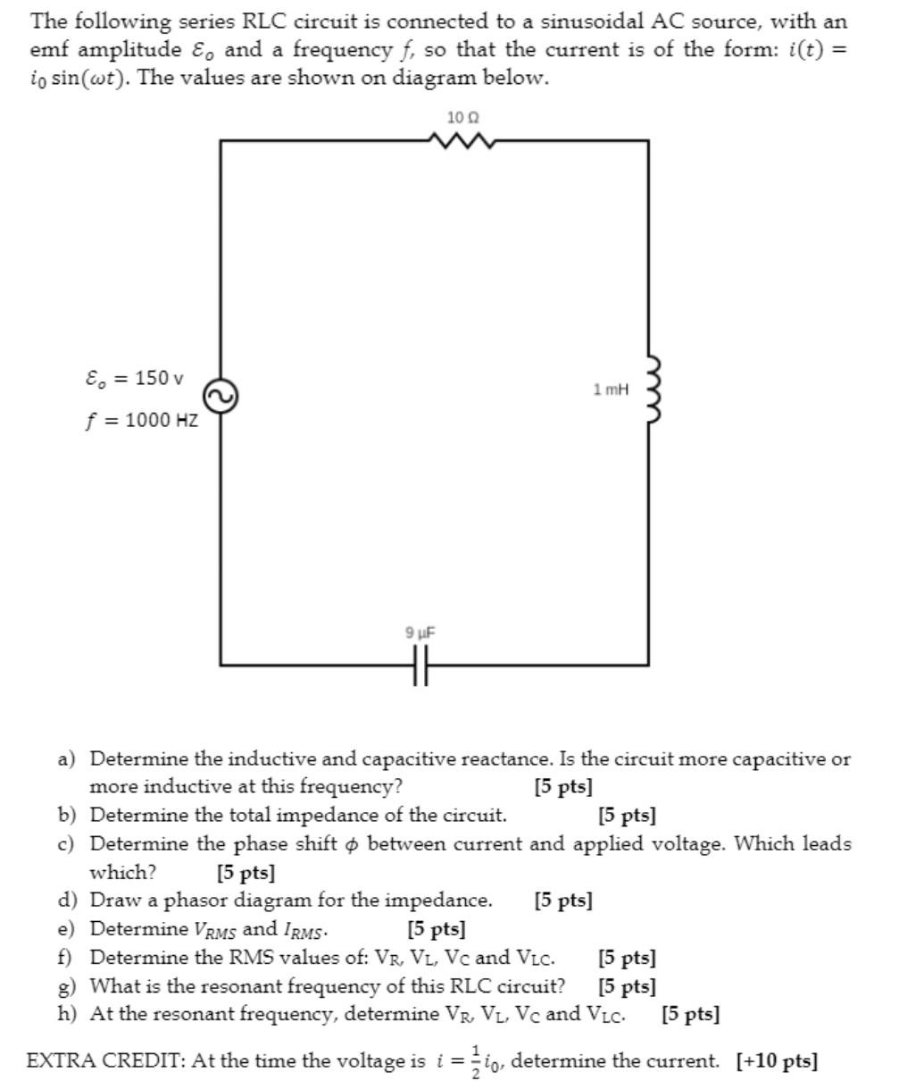 Solved The following series RLC circuit is connected to a | Chegg.com