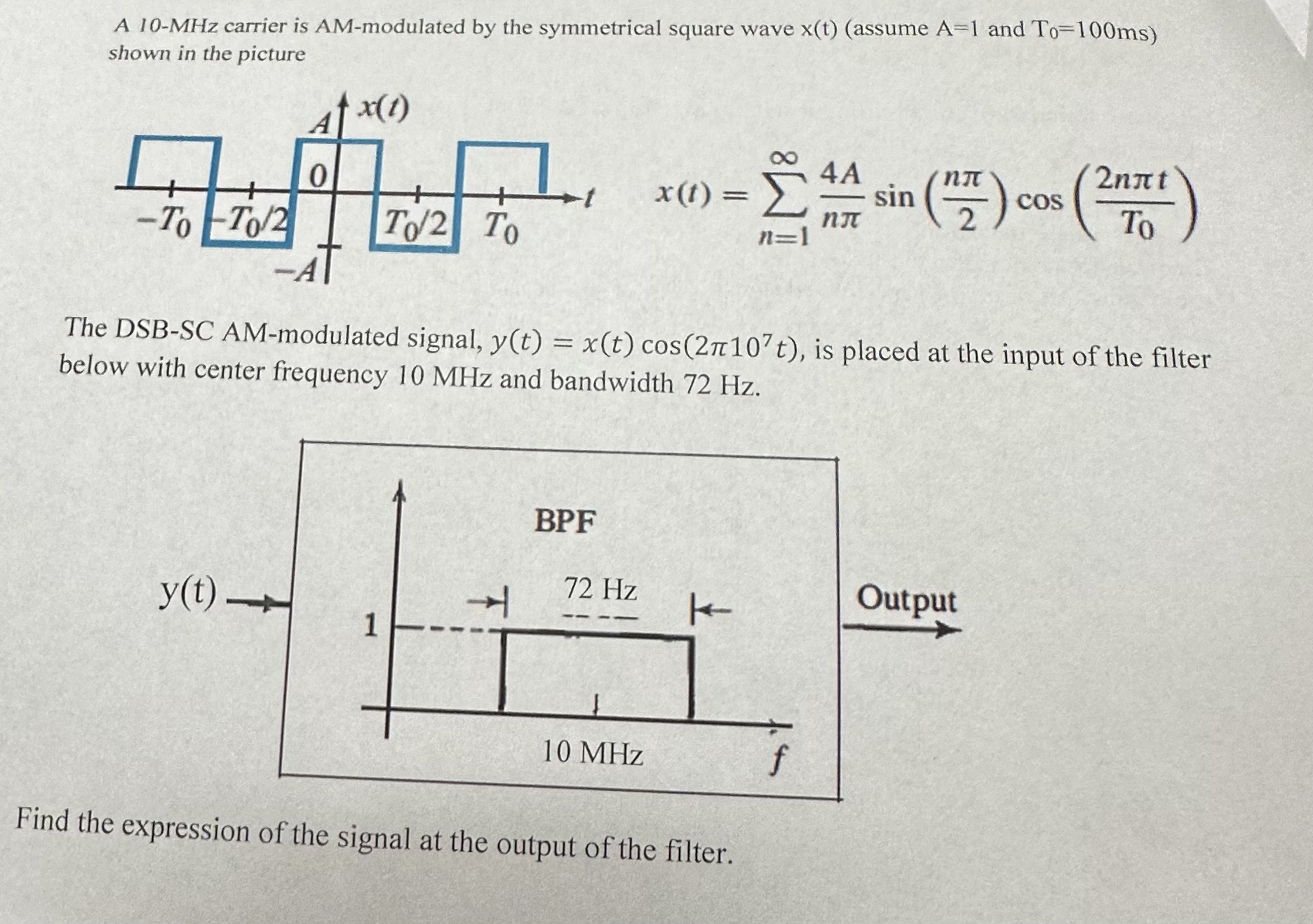 Solved A 10-MHz ﻿carrier is AM- ﻿modulated by the | Chegg.com