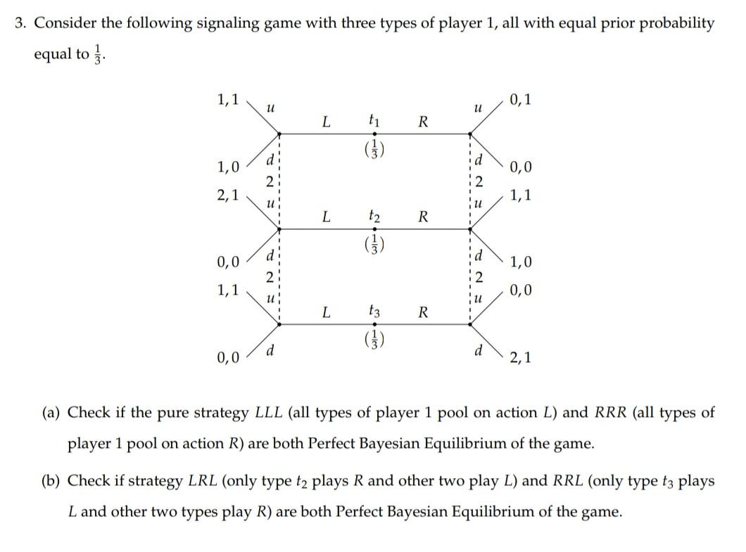 Solved 3. Consider the following signaling game with three | Chegg.com