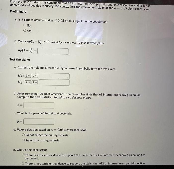 Solved From previous studies, it is concluded that 62% of | Chegg.com