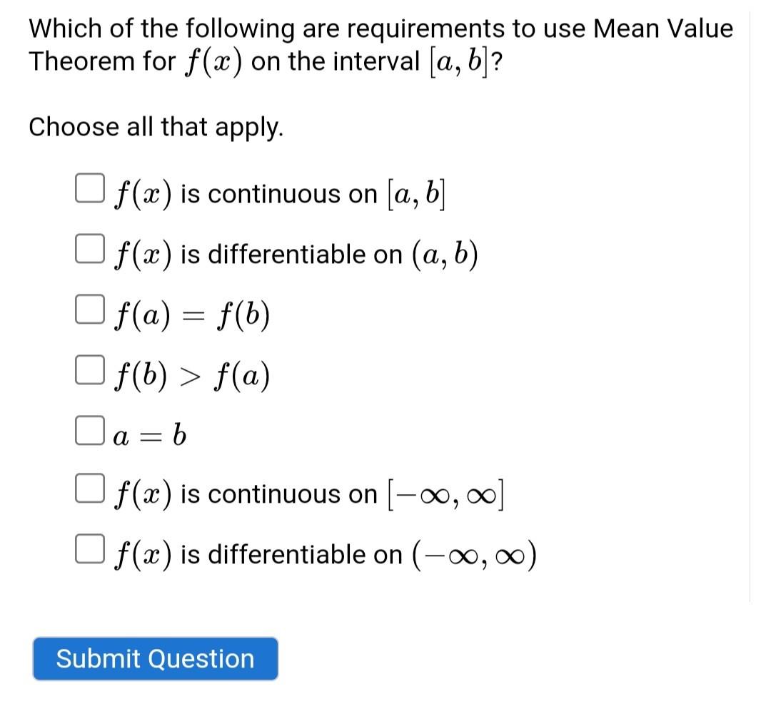 Solved Which of the following are requirements to use Mean | Chegg.com