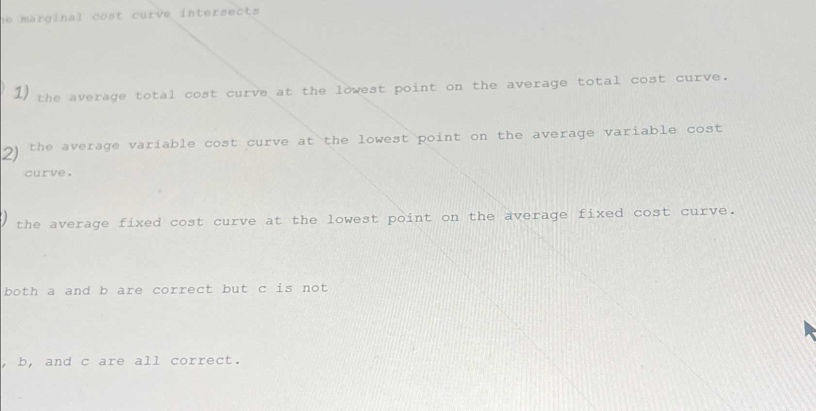 Solved corginal cost curve intersectsthe average total cost | Chegg.com