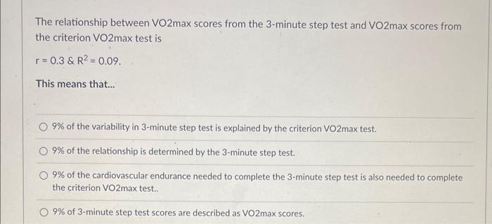Solved The relationship between VO2max scores from the 3 | Chegg.com