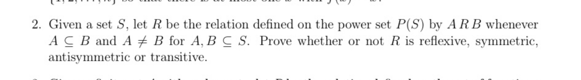 Solved Given a set S, ﻿let R ﻿be the relation defined on the | Chegg.com