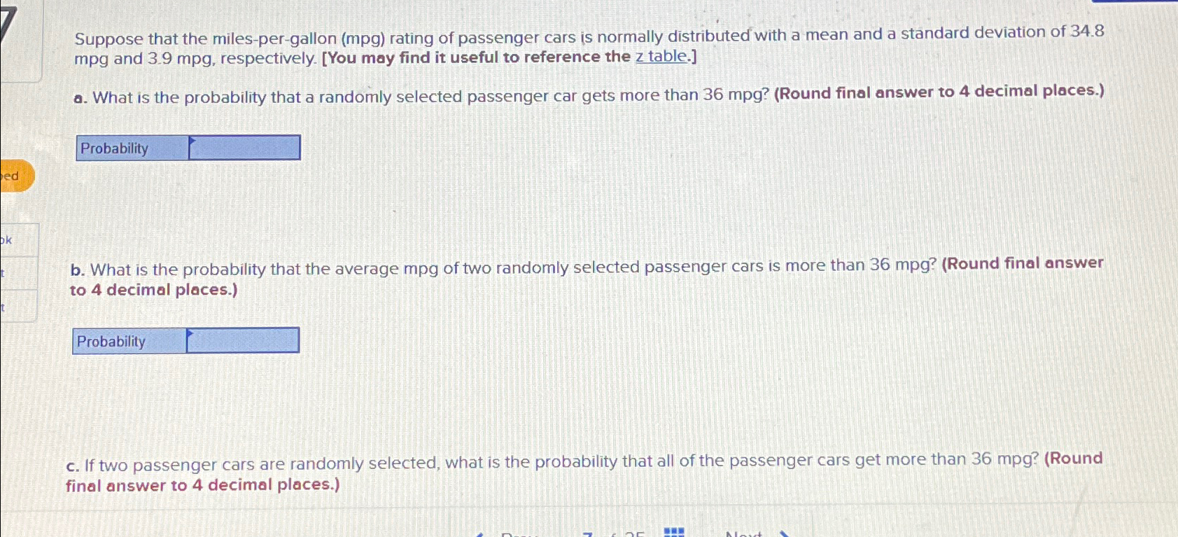 Solved Suppose that the miles-per-gallon (mpg) ﻿rating of | Chegg.com