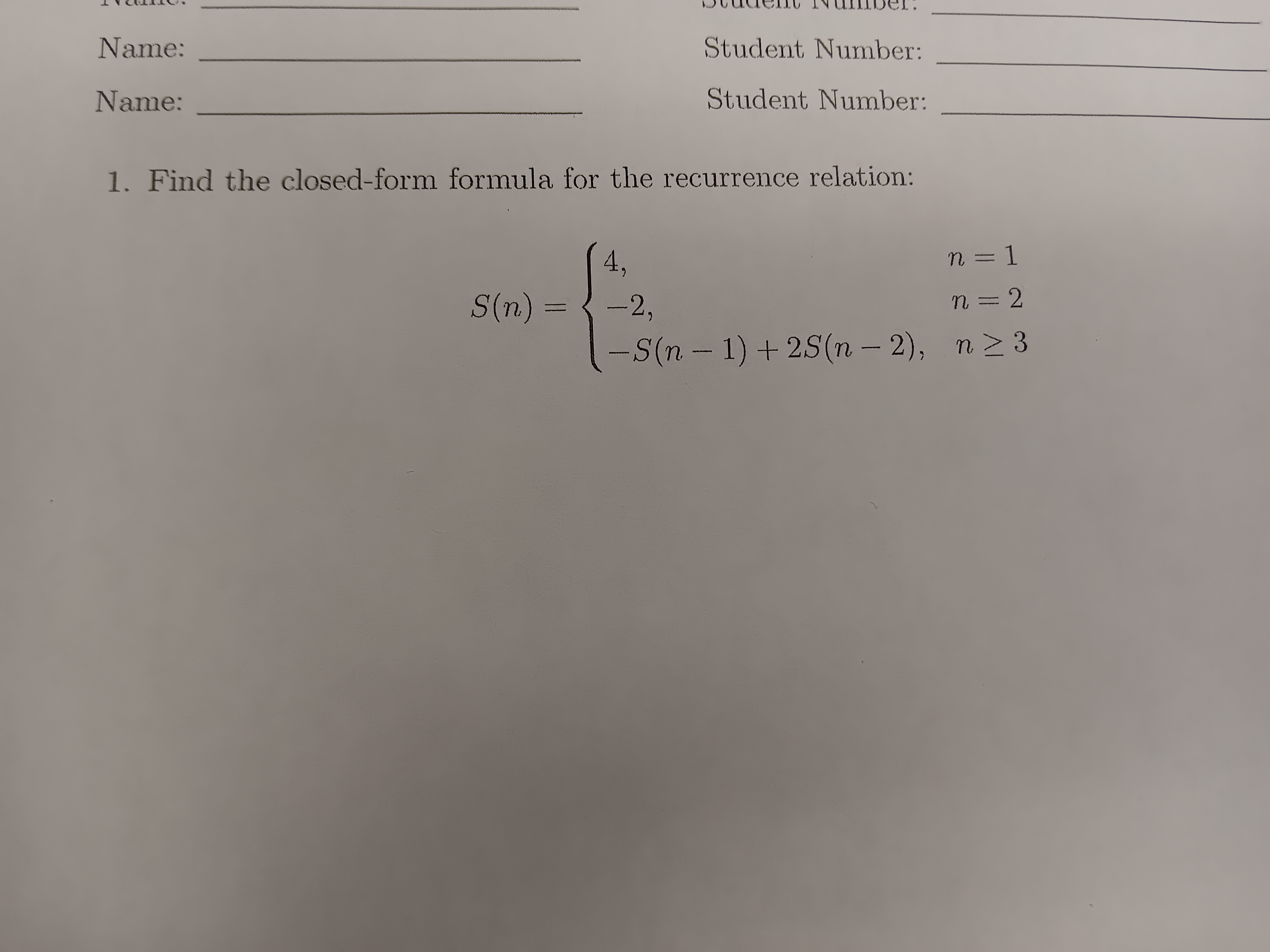 Solved Name:Student Number:Name:Student Number:Find the | Chegg.com