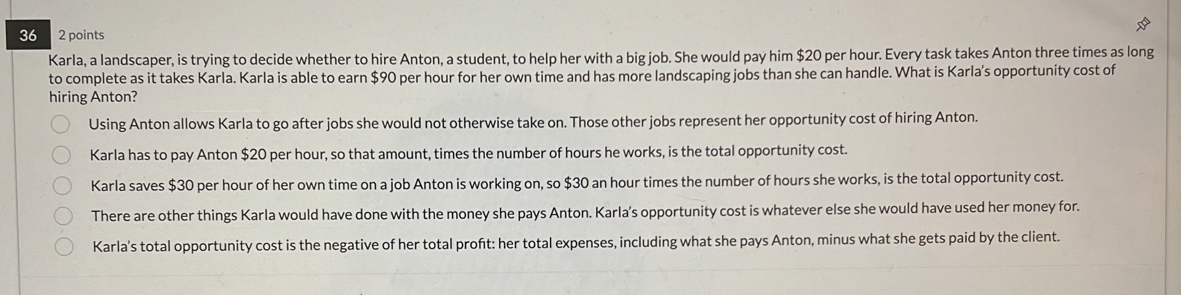 Solved 362 ﻿pointsKarla, a landscaper, is trying to decide | Chegg.com