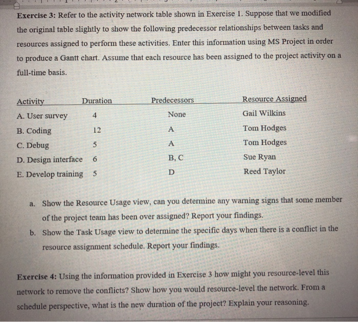 Solved Exercise 1: Refer to the activity network table | Chegg.com