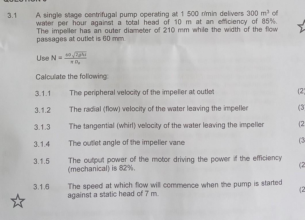 Solved A single stage centrifugal pump operating at | Chegg.com