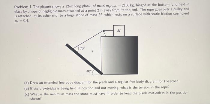 Solved Problem 1 The picture shows a 12−m long plank, of | Chegg.com