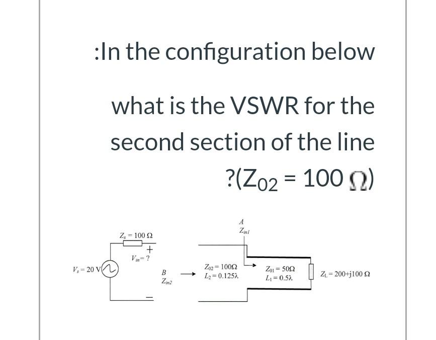 Solved :In the configuration below what is the VSWR for the | Chegg.com